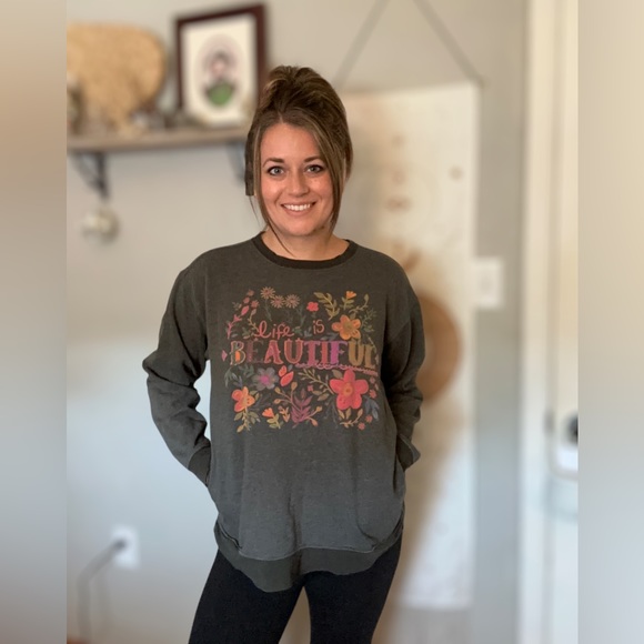 NATURAL LIFE | Tops | Natural Life Oversized Life Is Beautiful Pocket ...